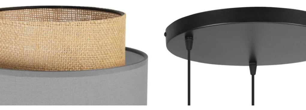 Závěsné svítidlo Boho, 3x jutové/šedé textilní stínítko, o