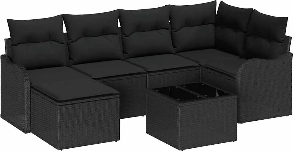 Sada zahradních pohovek s polštářem 7 pcs Černá Poly ratan 3345783