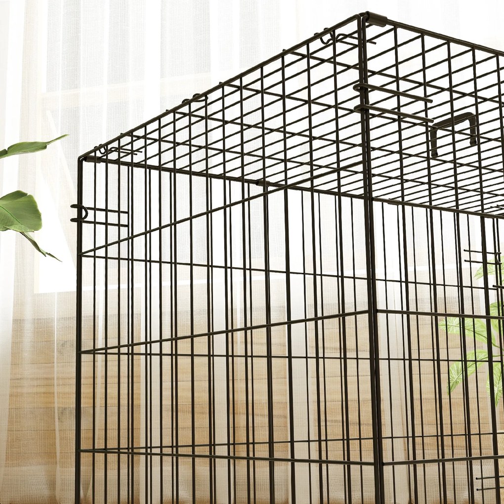 PawHut Klec pro psy, skládací přepravní klec se 2 dveřmi, odnímatelný tác, pratelné měkké polstrování, ocelový rám, 76 x 53 x 60 cm, černá