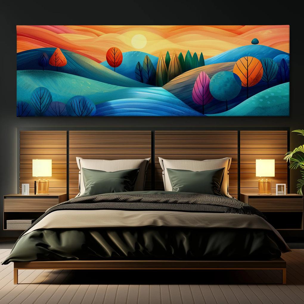 Obraz na plátně - Malé lesíky se západem slunce FeelHappy.cz Velikost obrazu: 150 x 50 cm