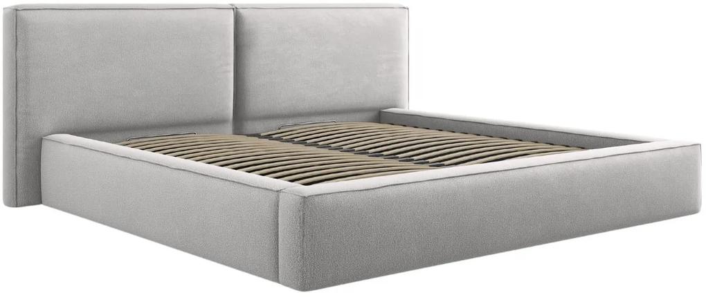 Světle šedá čalouněná dvoulůžková postel MICADONI Jodie 200 x 200 cm