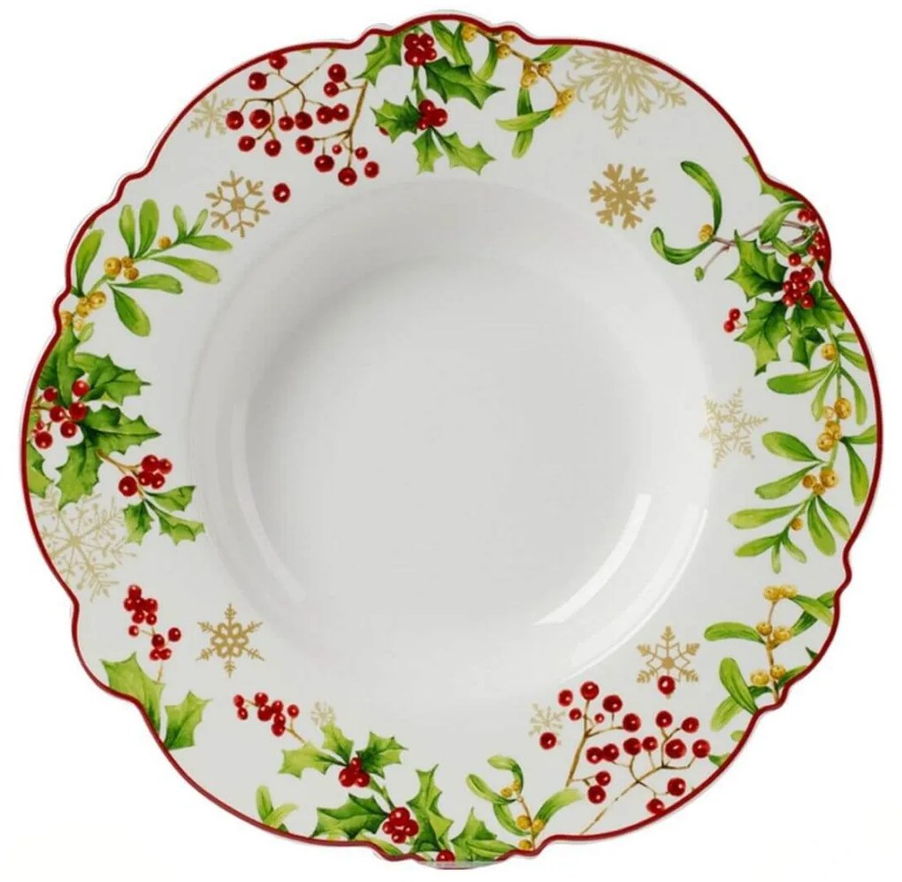 Bílo červený vánoční talíř hluboký 22cm