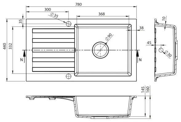 Sapho - Kuchyňský dřez 78x44 cm granit/bílá