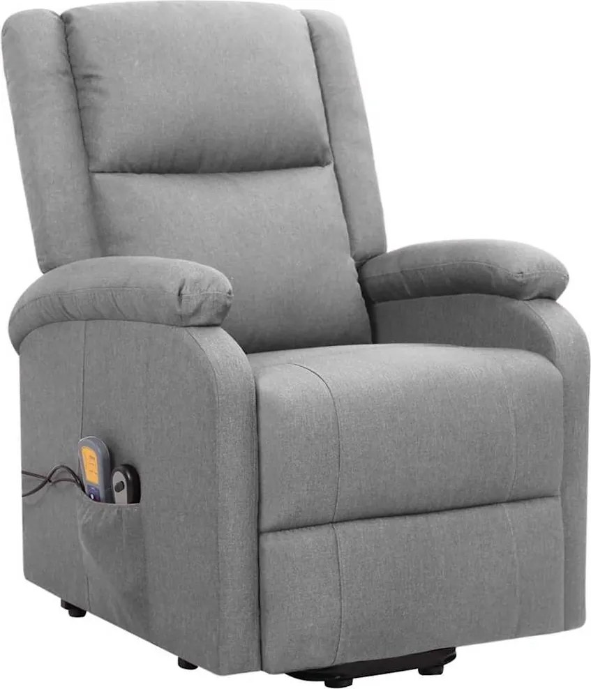 Zvedací masážní křeslo světle šedé textil 329709