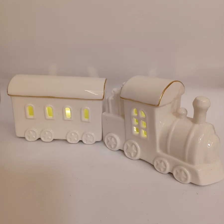 LED svítící vláček, keramický, 28,5 × 10,1 × 9,3 cm, teple bílá, 2× LR44