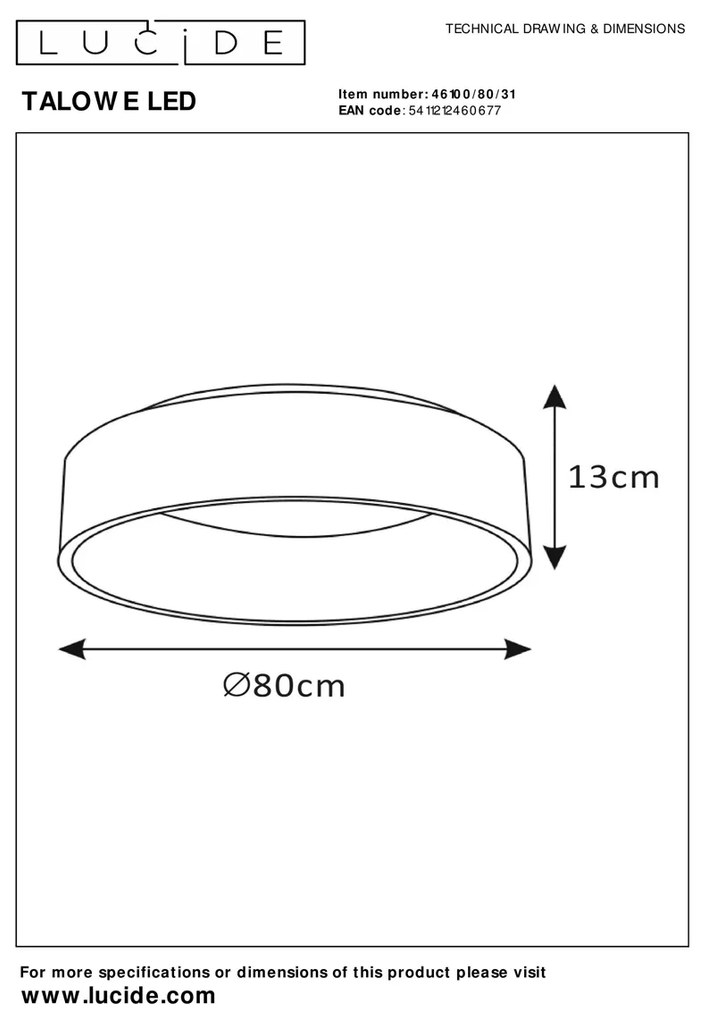 Lucide 46100/80/31 stropní LED svítidlo Talowe bílé, 80W, 3000K, ø80cm