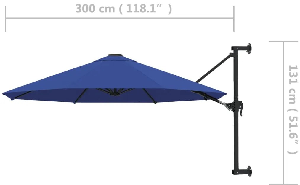 vidaXL Marketos Nástěnný slunečník s kovovou tyčí 300 cm modrý