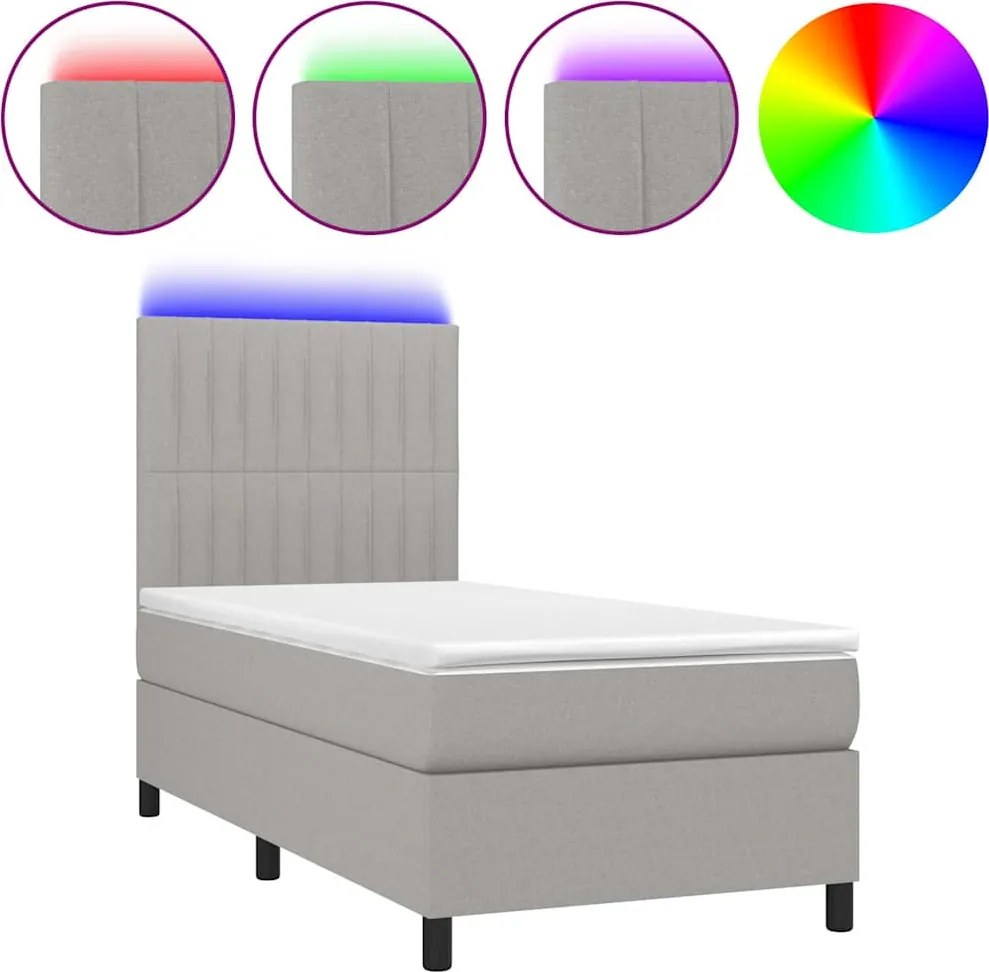 Box spring postel s matrací a LED světle šedá 80x200 cm textil 3134989