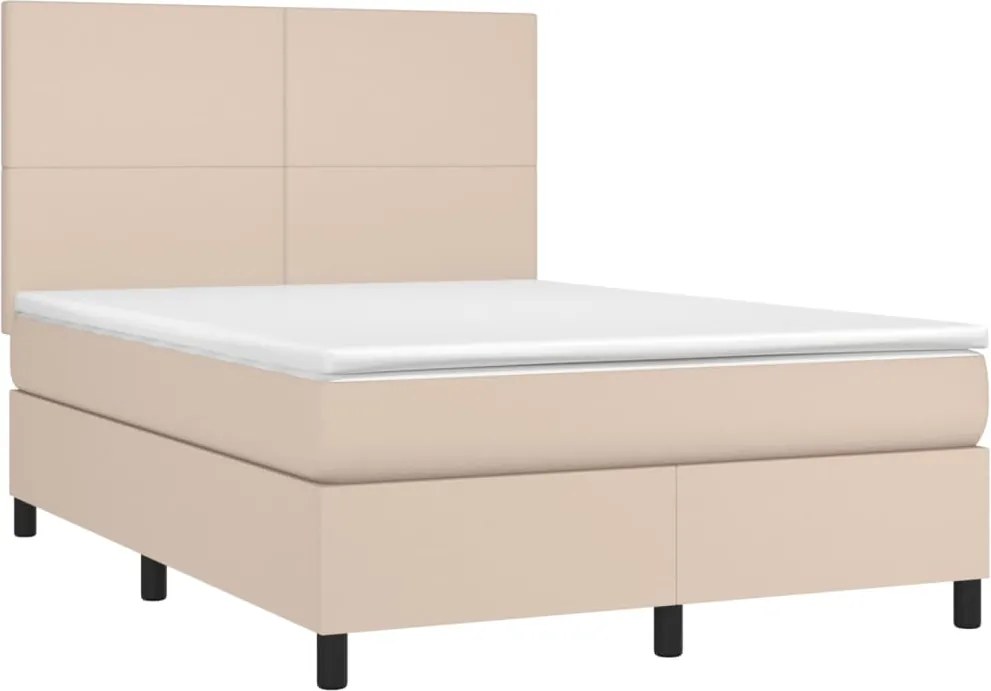 Box spring postel matrace a LED cappuccino 140x200cm umělá kůže 3135830