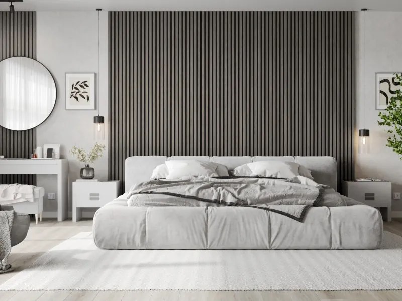 Mexen Lam-F, akustické stěnové lamely 275 × 30 cm, plstěný podklad 8 mm, technická dýha, dub stříbřitý, S105-275307-3015-007