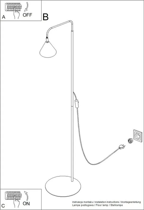 Černá ocelová stojací lampa s ohybatelnou konstrukcí (výška 165 cm) Zylo – Sollux