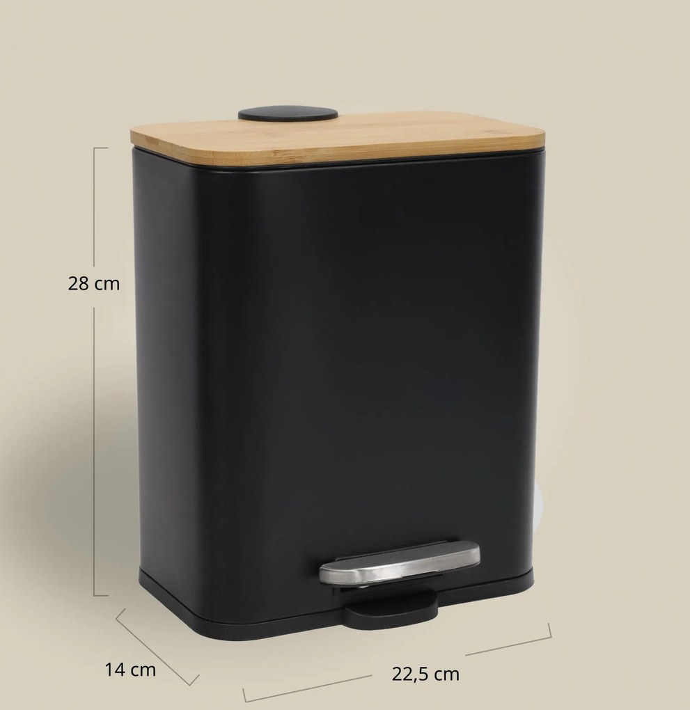 Úzký odpadkový koš do koupelny s bambusem ZETRU, 5 l