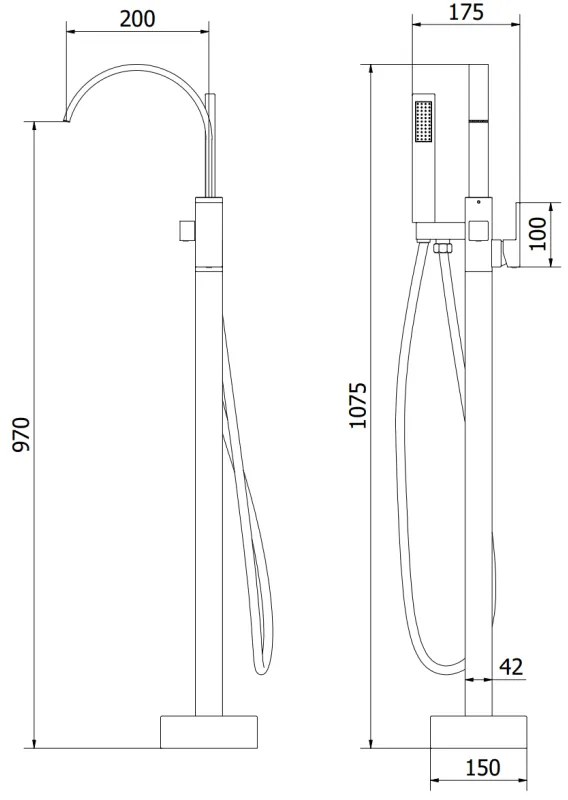 Mexen VEDA volnostojací vanová baterie, Černá, 75433-70