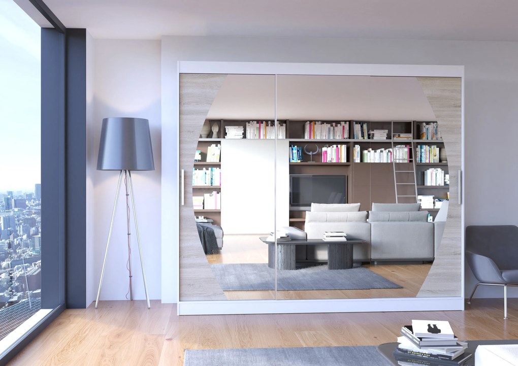 ADRK Furniture Skříň s posuvnými dveřmi a zrcadlem CAMBE 250 ADRK-SW-CAM-WS-250
