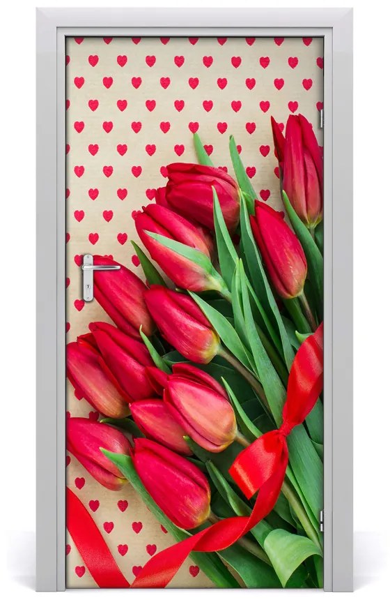 Samolepící fototapeta na dveře Červené tulipány 85x205 cm