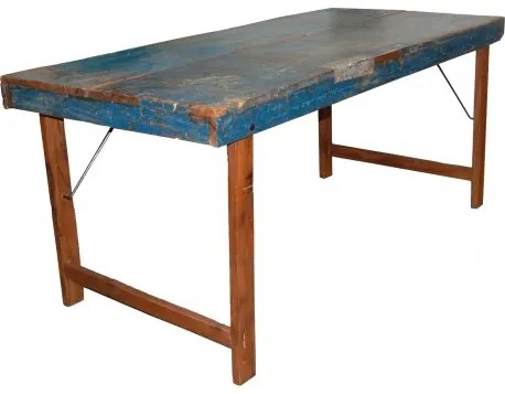 Industrial style, Vintage jídelní stůl s modrou patinou 75 x155 x75 cm (86)