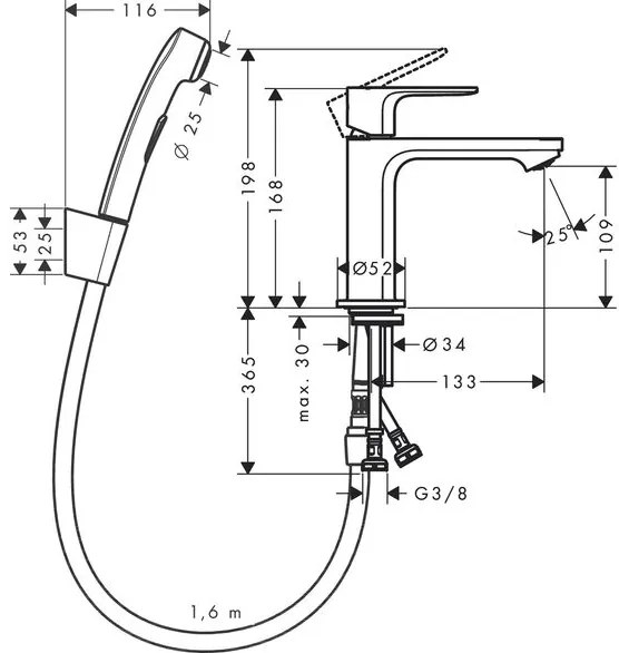 Hansgrohe Rebris S Umyvadlová baterie s bidetovou sprškou, černá mat 72215670