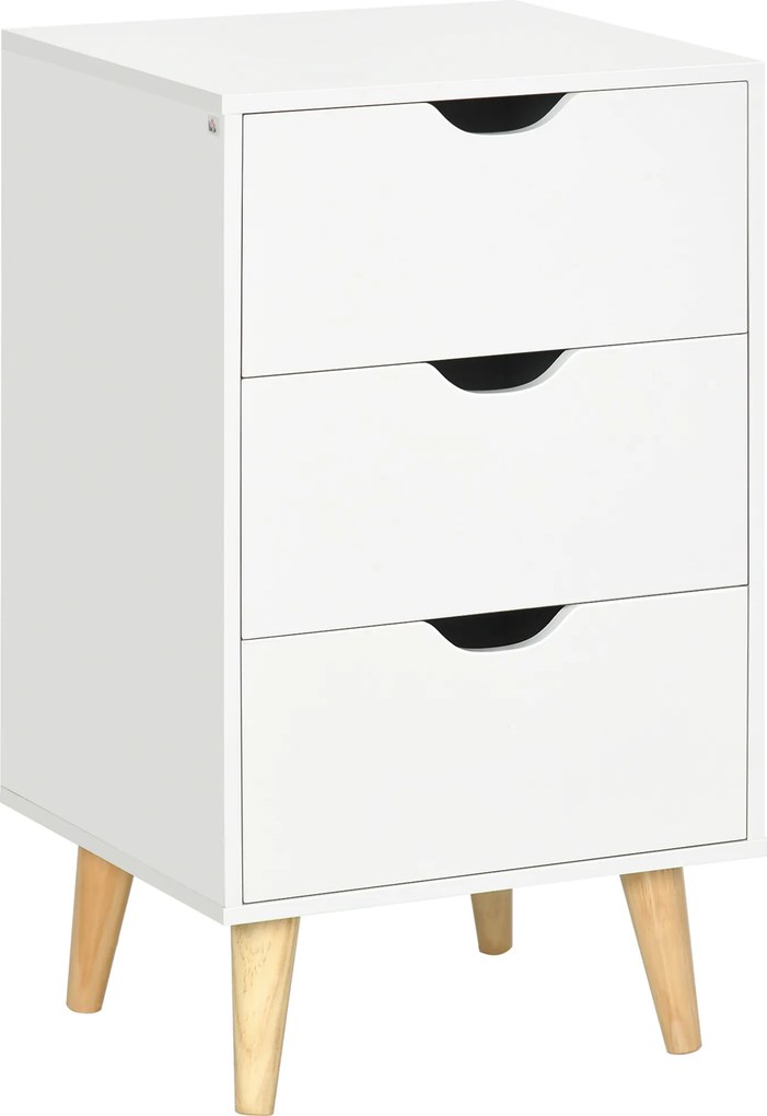 HOMCOM Noční stolek s 3 zásuvkami ve skandinávském stylu pro ložnici a obývací pokoj, 40 x 35 x 68,5 cm, bílý