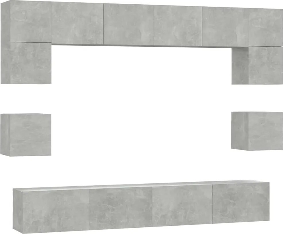 8dílný set TV skříněk betonově šedý kompozitní dřevo 3114417