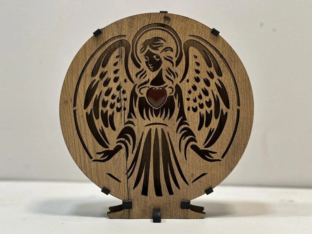 Li-Go "Anděl s karneolovým srdcem" dřevěná lampa s dvojitým podsvícením 20x22 cm dub