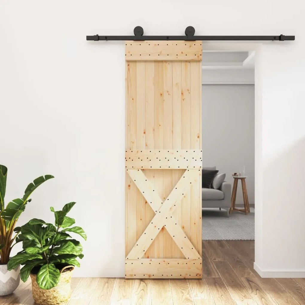 Posuvné Dveře S Kováním 70 X 210 Cm Masivní Borové Dřevo