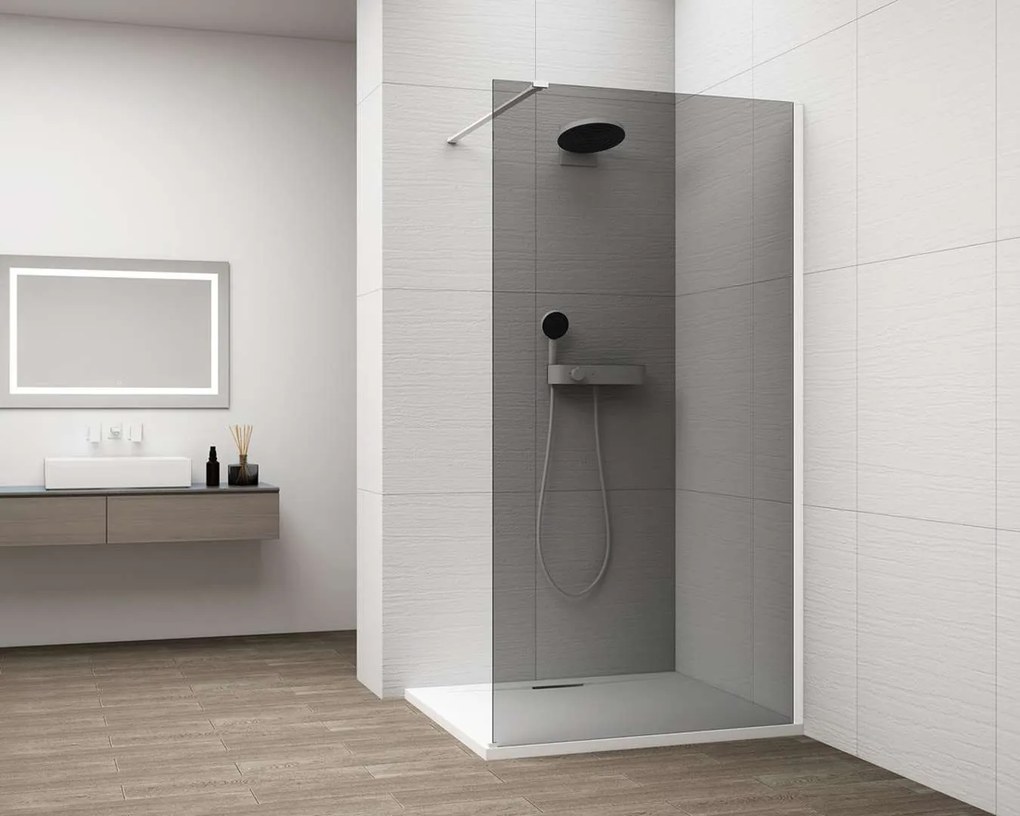 Polysan Esca - Sprchová stěna Walk-In 110x210 cm, Antidrop, kouřové sklo/bílá ES1211-03