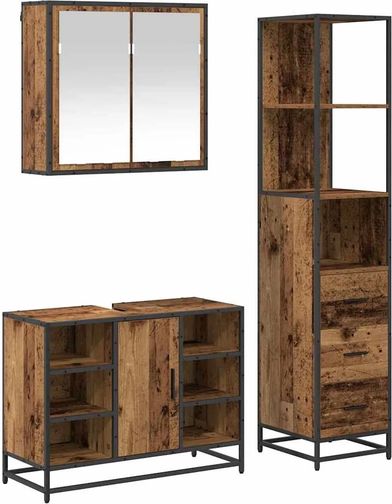 Sada koupelnového nábytku 3 ks Staré dřevo 80 x 33 x 60 cm 3402420