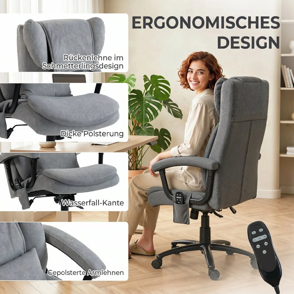 HOMCOM ergonomická kancelářská židle s masáží a houpací funkcí — vysoké opěradlo, 4 hnětací masážní uzly, bederní podpora, výškově nastavitelná, poti…