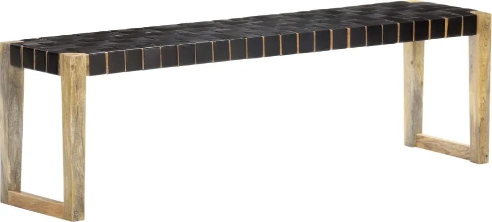 vidaXL Lavice 150 cm pravá kůže a masivní mangovníkové dřevo [321839] Barva: Černá