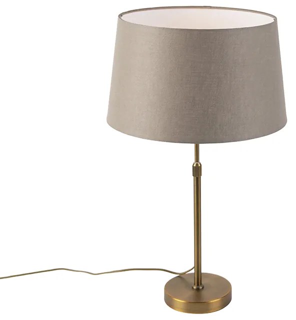 Stolní lampa bronzová s lněným stínítkem taupe 35 cm - Parte Biano.cz