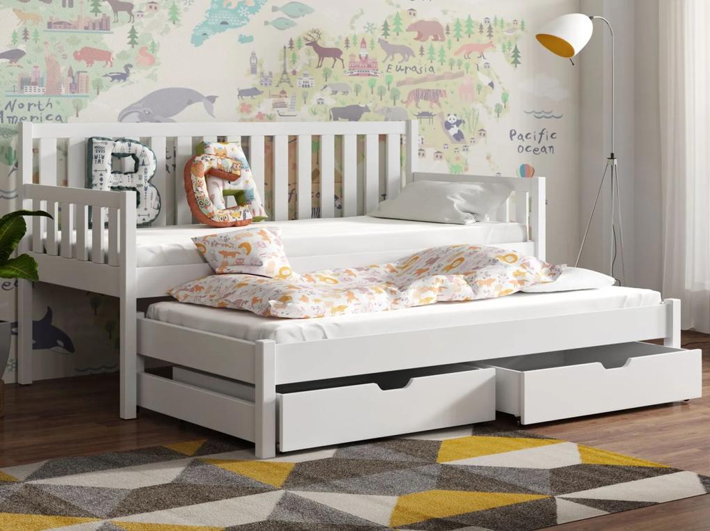 Rozkládací postel Sofie s úložným prostorem 90x200 cm (Š 98 cm, D 208 cm, V 87 cm), Bílá, Bílá, bez matrací, bez zábranky