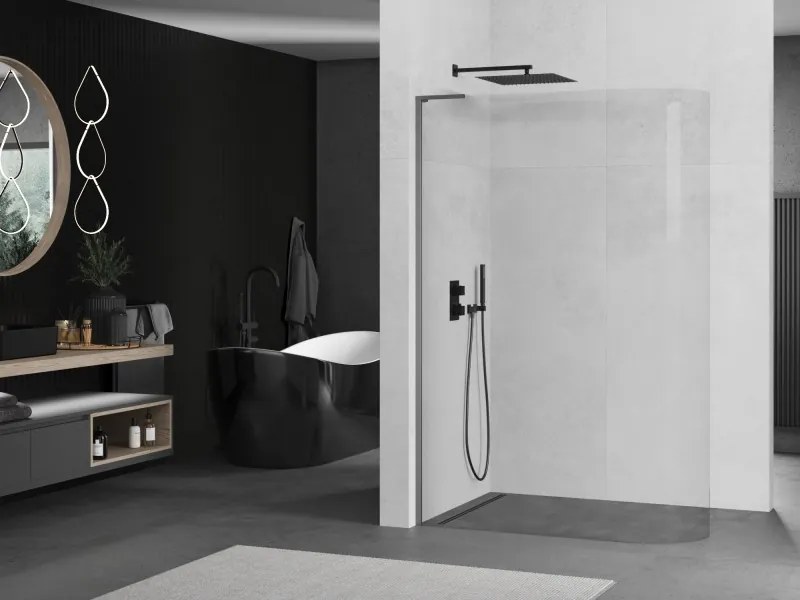 Mexen Kioto L, sprchová zástěna Walk-In 80 x 200 cm, 8mm čiré sklo, grafitový profil, 800-080-103-95-06