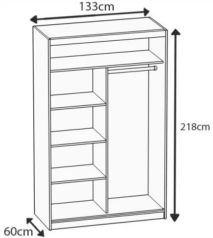 Šatní skříň s posuvnými dveřmi Adalen 133 cm - wenge / béžový lesk