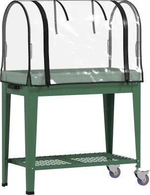 Outsunny vyvýšený záhon na kolečkách s krytem skleníku a spodní polici pro rostliny 80x40x120 cm zelený