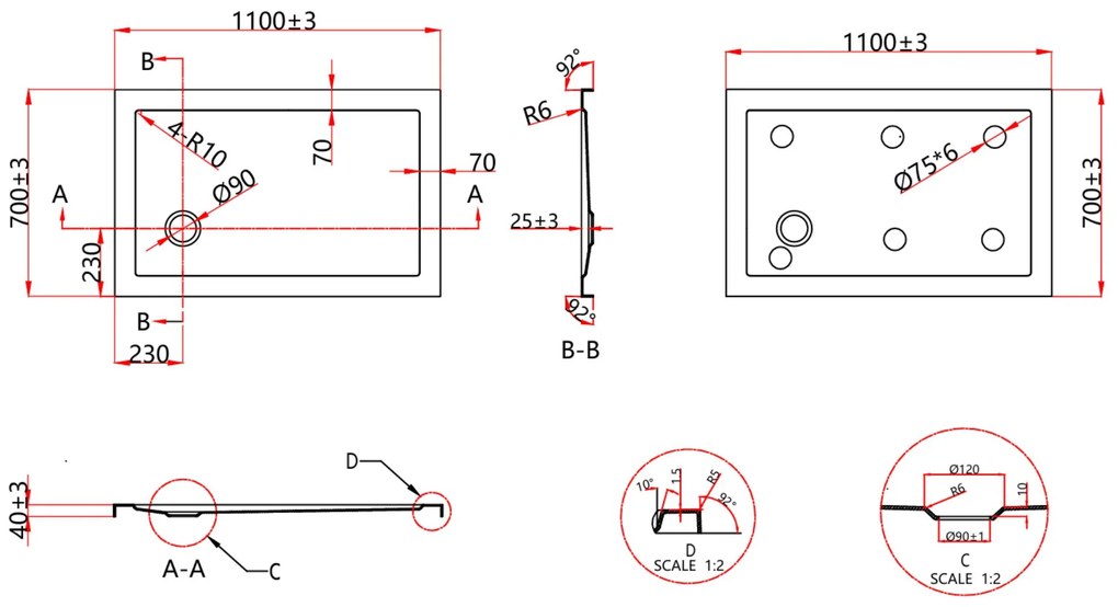 Erga Laos, obdélníková sprchová vanička 110x70x5cm, akrylát, bílá lesklá, ERG-V06-ACR-7011S-WH-CR