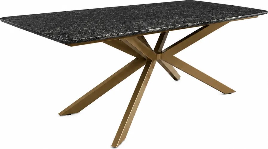 Jídelní stůl MONTEVIDEO SATIN – 180 × 100 cm, žulová deska Satin Black, zlatá podnož SPIDER L