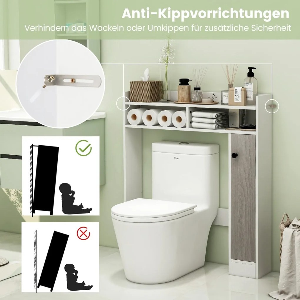 Costway WC skříňka nadsazená koupelnová s nastavitelnými policemi, bílý
