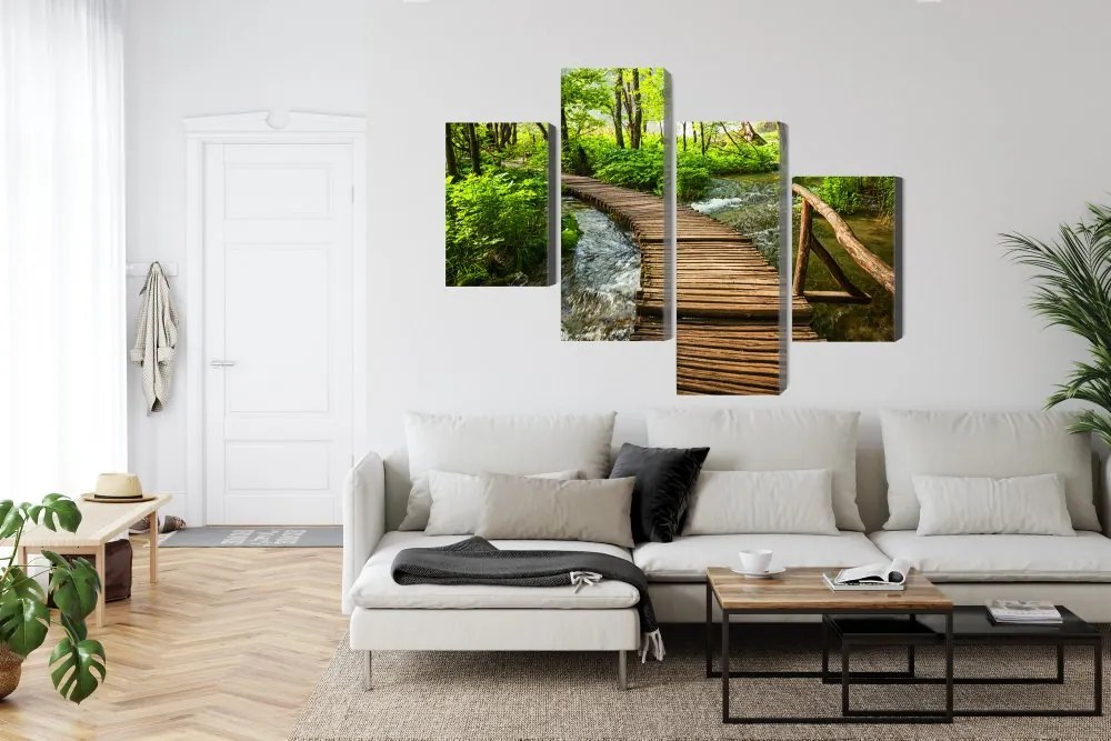 Vícedílný obraz Dřevěné Molo V Lese Nedostatek Nedostatek Přírodní plátno 240x150