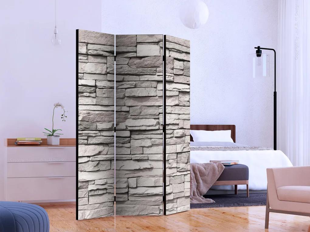 Pokojová zástěna Kamenná elegance - šedá textura kamenné cihly na zdi