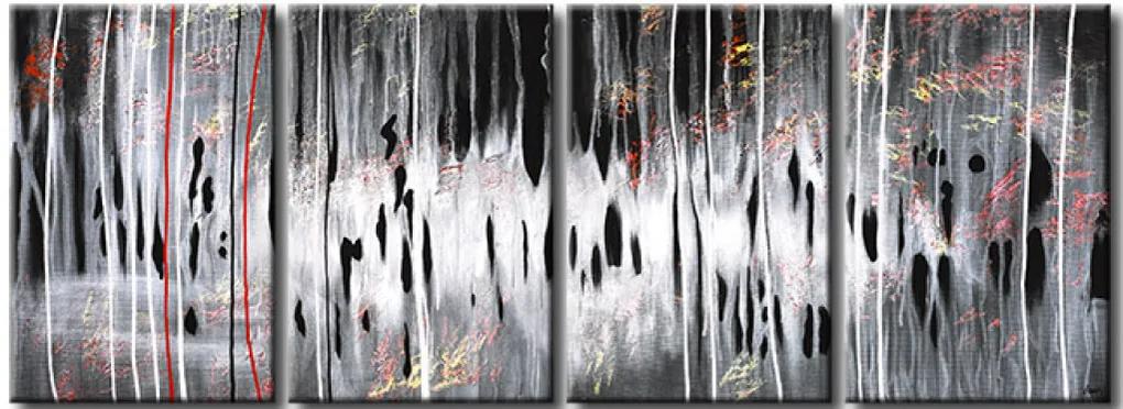 Obraz Stříbro s dírami (4 díly) - abstrakce s černými vzory