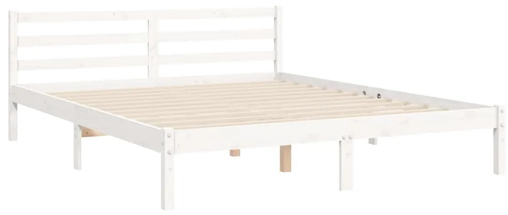 Rám postele s čelem bílý 160 x 200 cm masivní dřevo,  3194907