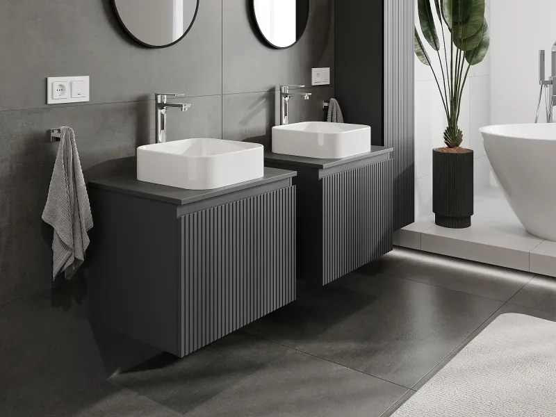 Mexen Rivel, koupelnová skříňka 60 cm, 1 zásuvka, drážkovaná, grafitová matná, 91A20-06047-1-BF66