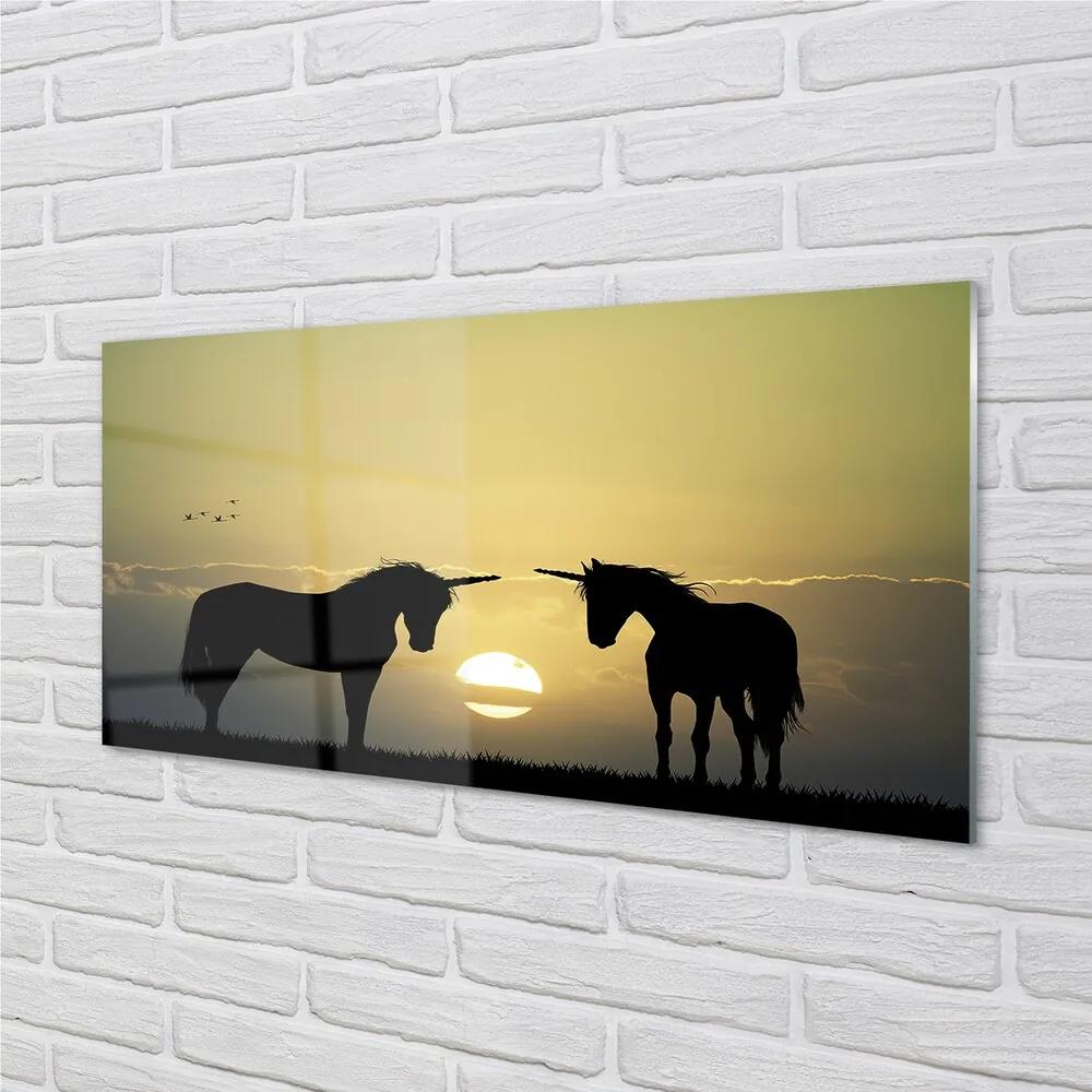 Obraz na skle Polní sunset jednorožci 100x50 cm