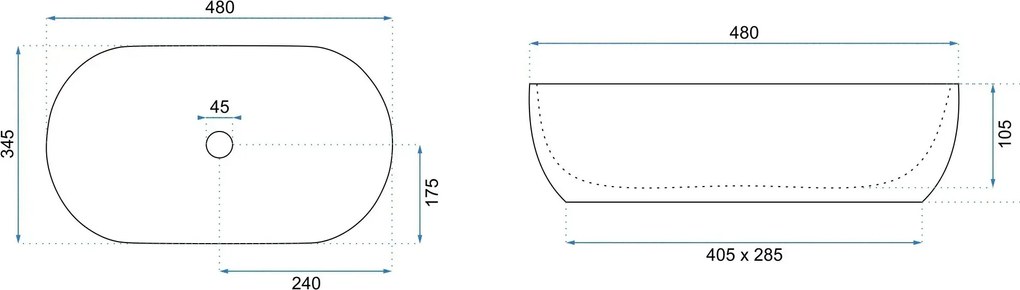 Rea Amelia Warm, umyvadlo na desku 480x345x135 mm, imitace kamene, REA-U3001