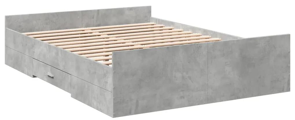 vidaXL Rám postele se zásuvkami betonově šedý 140 x 190 cm kompozit