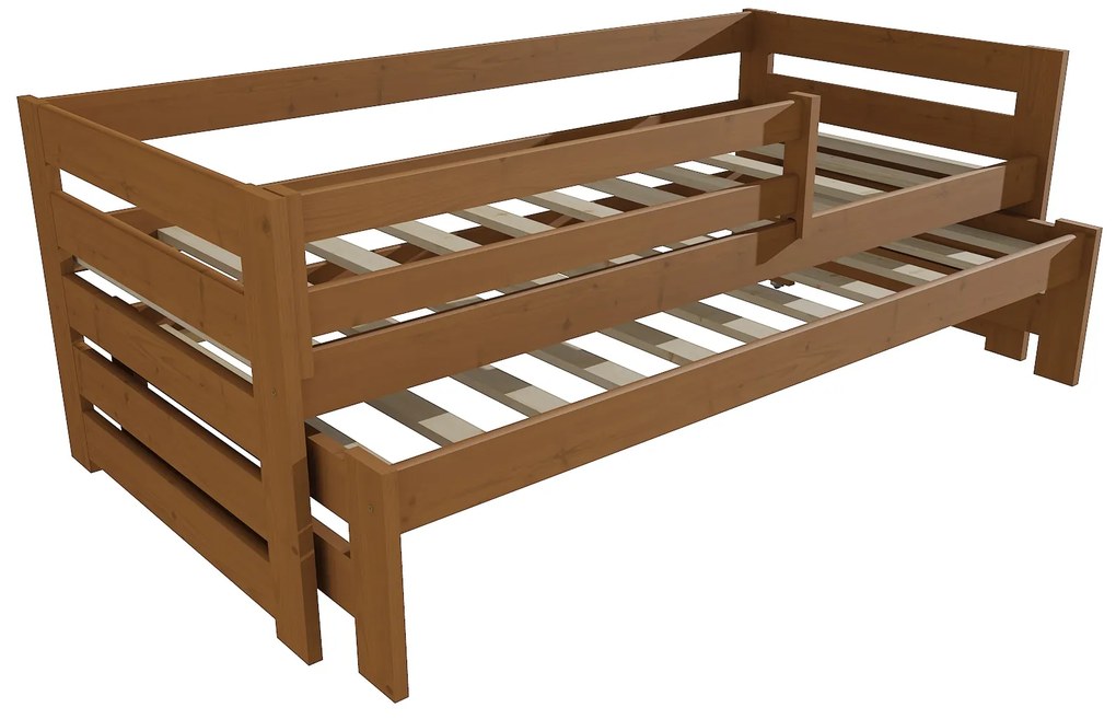 Vomaks Dětská postel s výsuvnou přistýlkou DPV 007 se zábranou Rozměr: 90 x 180 cm, Barva: bezbarvý lak