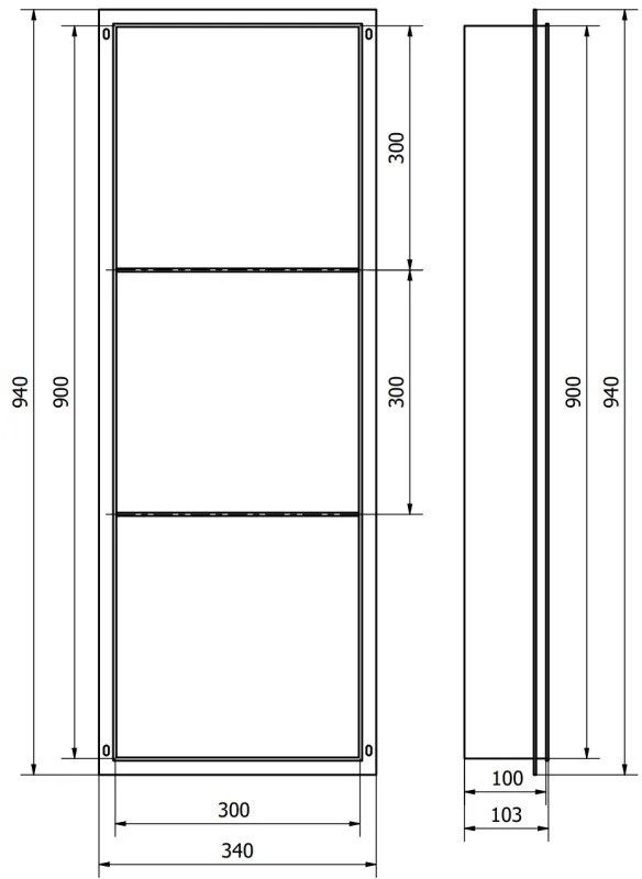 Mexen X-Wall-NR zapuštěná police bez obruby s poličkou 90 x 30 cm, Bílá - 1921903010S