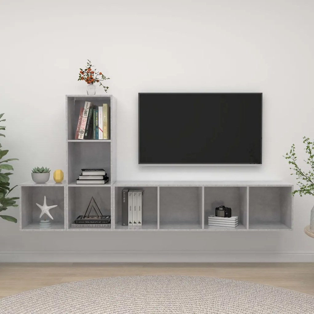 3dílný set TV skříněk betonově šedý dřevotříska 3079830