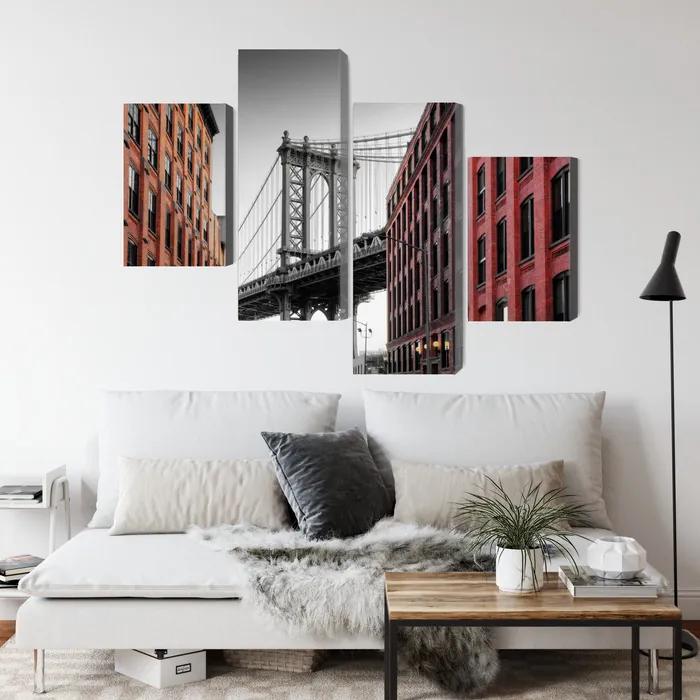 Vícedílný obraz Pohled Na Manhattan Bridge Z Washington Street Nedostatek Nedostatek Přírodní plátno 240x150