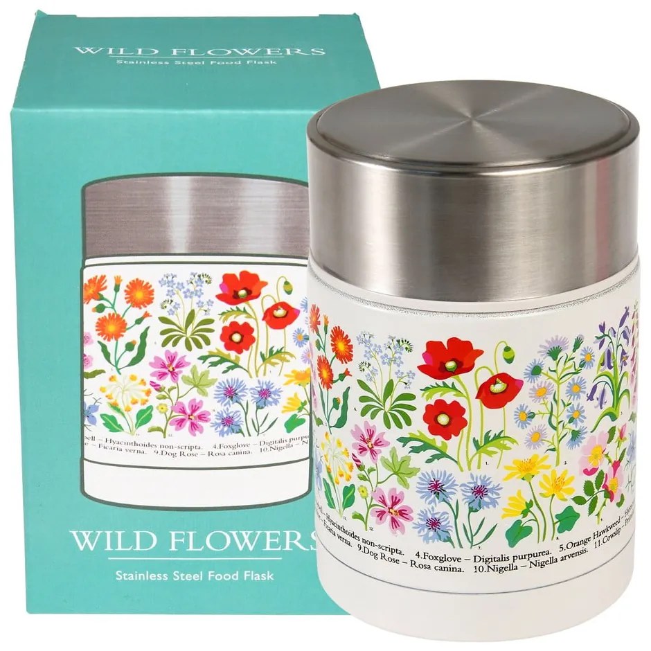 Krémová/ve stříbrné barvě termoska na jídlo/dětská 450 ml Wild Flowers – Rex London